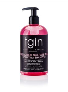 thank god it's natural tgin rose water sulfate-free hydrating shampoo for curly, coily and wavy hair, with rose water and acai berry, moisturizes low porosity hair, 13 oz