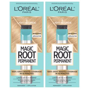 l’oréal paris magic root permanent hair color, 10 minute hair dye kit to rescue roots with 100% gray hair coverage, 9 light blonde, 2 pack (packaging may vary)