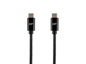 monoprice usb 2.0 type-c to type-c charge and sync nylon-braid cable - 10 feet - black | fast charging, aluminum connectors, stay synced - palette series