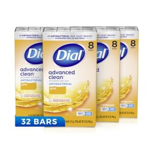 dial antibacterial deodorant bar soap, advanced clean, gold, 4 oz, 32 bars