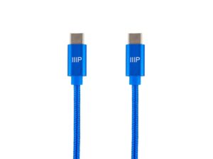 monoprice usb 2.0 type-c to type-c charge and sync nylon-braid cable - 3 feet - blue, fast charging, aluminum connectors, stay synced - palette series