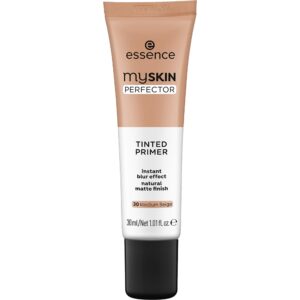 essence | my skin perfector tinted primer | instant blur effect & natural matte finish | vegan, paraben free, oil free | cruelty free | (30 | medium beige)