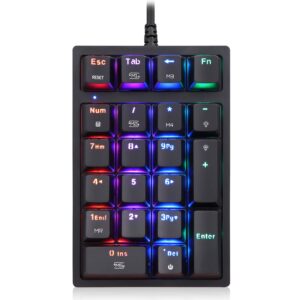 motospeed macro mechanical numeric keypad usb wired 21 keys mini numpad portable keypad rgb backlight gaming keypad extended layout for cashier(fully programmable keys)