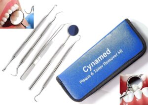 dental hygiene set of 5-stainless steel tarter scraper/scaling remover, dental toothpick, mouth mirror scaler tweezer for calculus &tartar removal-dentists set is ideal for personal use & pet friendly