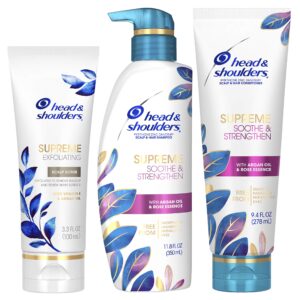 head and shoulders supreme anti dandruff and scalp care shampoo and conditioner & scalp scrub treatment, with argan oil, bundle