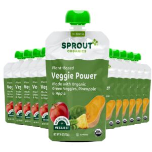 sprout organic baby food, stage 4 toddler pouches, green veggie power pack, 4 oz, pack of 12