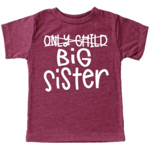 olive loves apple only child to big sister sibling announcement shirts for baby and toddler girls sibling outfits vintage burgundy shirt