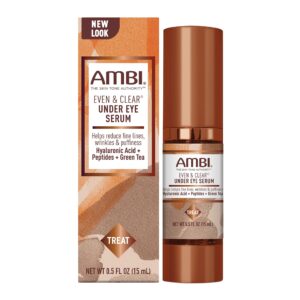 ambi even & clear under eye serum for all skin types; anti aging formula features peptides, hyaluronic acid, and vitamin a to help reduce fine lines, wrinkles, and dark circles , 0.5 ounce