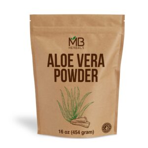 mb herbals aloe vera powder 16 oz / 1 lb | aloe barbadensis powder | natural skin moisturizer | promotes hair growth | for external use only