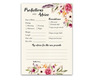 boho prediction and advice cards - pack of 25 - bohemian pink girl baby shower games, floral wishes for new parents mom & dad to be mommy & daddy message, coed shower activity keepsake book g400-pdav