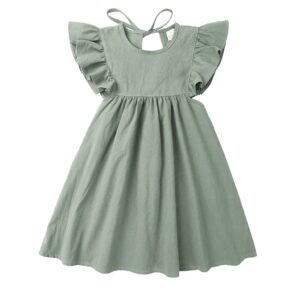 toddler baby girl dress summer cotton linen ruffle halter sleeveless kids casual beach party dresses 2-7 years (grey green, 4-5t, 4_years)