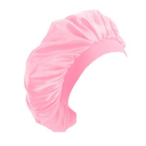 beauty yfjh soft satin silk salon bonnet night sleeping wide band hat hair loss cap for women pink