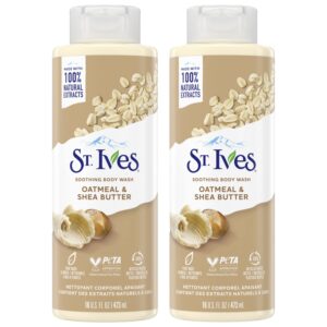 st. ives body wash - soothing moisturizing cleanser with oatmeal & shea butter, natural body wash for sensitive skin made with plant-based cleansers and 100% natural extracts, 16 oz ea (pack of 2)