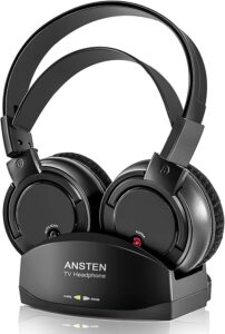 ansten wireless headphones for tv watching, over ear headsets with rf transmitter charging dock with 3.5 mm aux/rca, rechargeable stereo tv wireless headphone,164 ft work rang, no audio delay