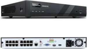 onwote 16 channel 4k poe security nvr video audio recorder, support 8mp 5mp 4mp 1080p, 16ch nvr with no hard drive, support up to 20tb with 2 storage bays, 16-ch simultaneous playback