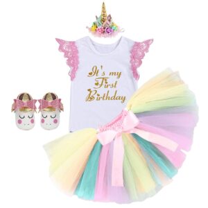 myrisam baby girls birthday cake smash unicorn outfits princess romper bodysuit rainbow skirt unicorn headband shoes