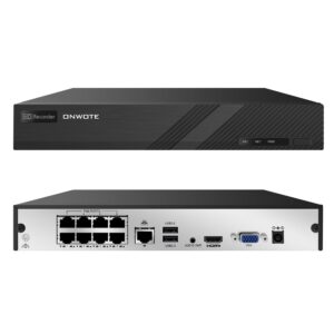 onwote 8 channel 4k 8mp hd poe ip security nvr video audio recorder (built-in 8 poe ports), support 4k, 5mp, 4mp, multi-mode recording, 8ch nvr with no hard drive, work with onwote poe cameras