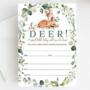 set of 25 oh deer! baby shower invitations, gender neutral baby shower invitations, woodland baby shower invitations with envelopes