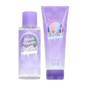 victoria's secret pink beach flower chilled body mist & lotion set