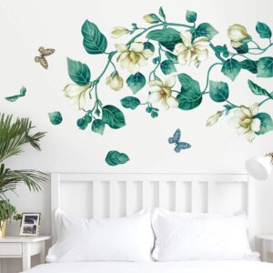 rw-6399 giant removable 3d green plant flower vines wall stickers diy home wall art decor wallpaper wall decals for bedroom nursery girls bedroom living room decoration (green)