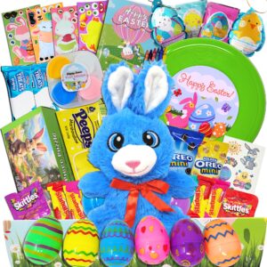 easter care package for kids - prefilled complete with toys & candy, pre-made basket fillers stuffed box, boys, girls, adults, teens,toddler, premade easter baskets, easter baskets (blue bunny)