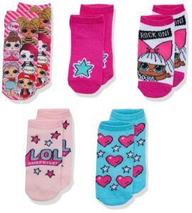 l.o.l. surprise! girls lol surprise! 5 pack shorty socks, assorted pink, shoe size 3-8 us