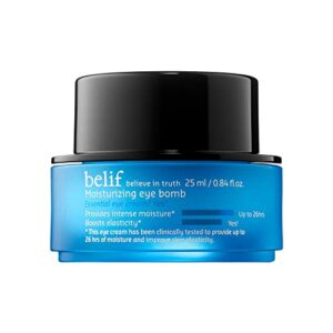 belif moisturizing eye bomb cream with squalane, 26 hrs of moisture, boosts elasticity, increases skin resilience, good for dryness & loss of firmness, for normal, dry, combination, oily skin type