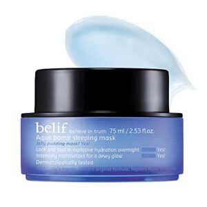 belif aqua bomb sleeping mask - korean jelly night cream, skin barrier repair overnight moisturizer, lightweight, hydrating & plumping, napiers herbal formula, 1.6 fl oz