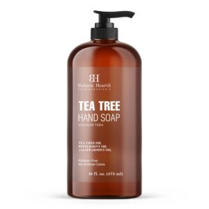 botanic hearth tea tree liquid hand soap - sulfate free formula - multi purpose hand wash with aloe vera and premium grade tea tree oil, pump dispenser - 16 fl oz