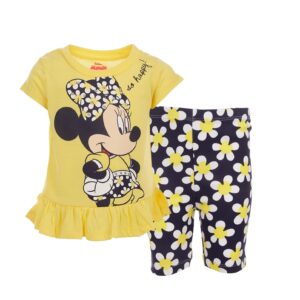 disney minnie mouse infant baby girls t-shirt and bike shorts outfit set floral lemon drop 18 months