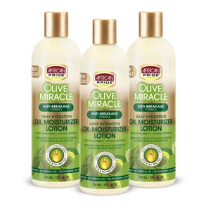 african pride olive miracle hair moisturizing lotion (3 pack) enriched with olive and tea tree oil to prevent damage and seal in moisture,12oz