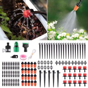 msdada garden 50ft automatic drip irrigation kits, 1/4" blank distribution plant watering irrigation kit accessories include adjustable nozzles, cooling irrigation system for garden (red)