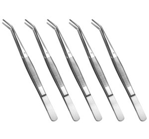 stainless steel tweezers, with curved serrated tip multipurpose tweezers sewing machine tweezers forceps for craft repairing (5pcs)