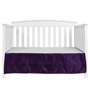 ehp solid satin crib skirt dust ruffle, nursery crib toddler bedding skirt with a 13" drop (27" x 51" + 13", purple)