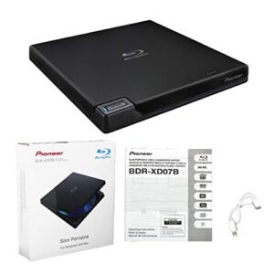 produplicator pioneer bdr-xd07b portable 6x blu-ray burner external drive with usb cable - burns cd dvd bd dl bdxl discs