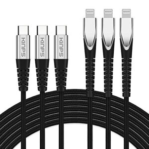 kinps mfi certified (3-pack) usb c to lightning fast charging cable compatible with iphone 11/11pro/11 pro max/x/xs/xr, supports power delivery(for use with type c chargers), 10ft/3m,(black)