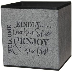 shoe cover box - welcome guests to please cover shoes. indoor foldable storage bin to fill w/your favorite booties. for homeowner, real estate agent, realtor open house supplies | 1 grey & black