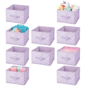 mdesign fabric bin for cube organizer - foldable storage cube - collapsible closet storage - cloth bin box for child/kids bedroom, nursery, toy room - polka dot print - 10 pack - light purple/white