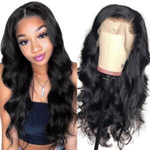 foreverlove body wave lace front wigs human hair pre plucked with baby hair 200% density unprocessed brazilian virgin remy human hair 13x4 transparent lace frontal wigs for women (12 inch)