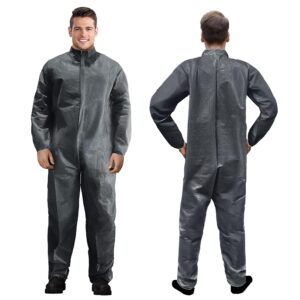 amz medical supply gray disposable coveralls, 2x-large. pack of 5 lab coveralls disposable with front zipper and elastic wrists. 50 gsm polypropylene painters suit disposable. hazmat costume adult