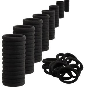 antye hair tie, 100pcs black onyx - soft cotton, seamless hair elastic for thick or thin hair, no snag, dent or breakage, baseball & tennis suitable, all age friendly