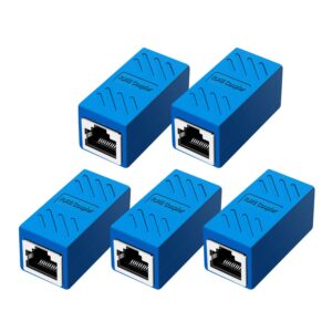 zuzong rj45 coupler ethernet extension connector, cat7 cat6 cat5e ethernet coupler female to female(blue 5 pack)