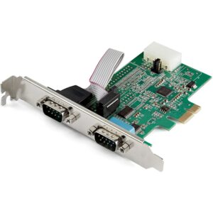 startech.com 2-port pci express rs232 serial adapter card - pcie rs232 serial host controller card - pcie to dual serial db9 card - 16950 uart - expansion card - windows & linux , taa (pex2s953)