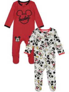 disney mickey mouse infant baby boys zip-up long sleeve sleep n' play coverall red & gray 12 months