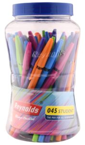 reynolds 045 student ball pens fine point (0.7mm), blue ink, jar (50 count)