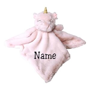 sona g designs unicorn lovey lovie security blanket with rattle -can be custom personalized (pink unicorn with embroidered name)