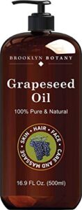 brooklyn botany grapeseed oil for skin, hair and face – 100% pure and natural body oil and hair oil - carrier oil for essential oils, aromatherapy and massage oil – 16 fl oz