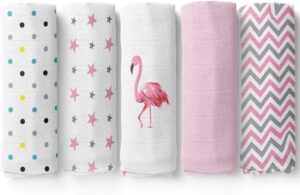 haus & kinder muslin swaddles for newborns, pack of 5 super soft & skin-safe cotton baby swaddle blanket, receiving blankets for boys & girls (pink edition)