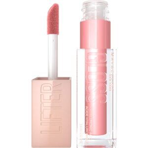 maybelline lifter gloss, hydrating lip gloss with hyaluronic acid, high shine for plumper looking lips, reef, peachy neutral, 0.18 ounce