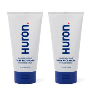 huron men’s face wash - daily deep facial cleanser & mild exfoliator - cleans, conditions, & hydrates skin - subtle energizing scent - vegan, sulfate-free - 5.1 oz (2 pack)